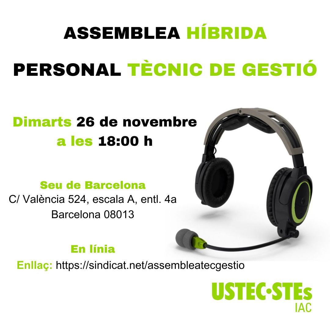 ASSEMBLEA PERSONAL TÈCNIC/A DE GESTIÓ - USTEC·STEs